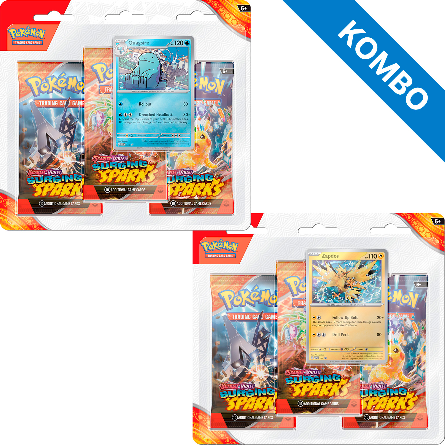 Pokémon SV8: Surging Sparks 3-Pack Blister Quagsire & Zapdos KOMBO ...